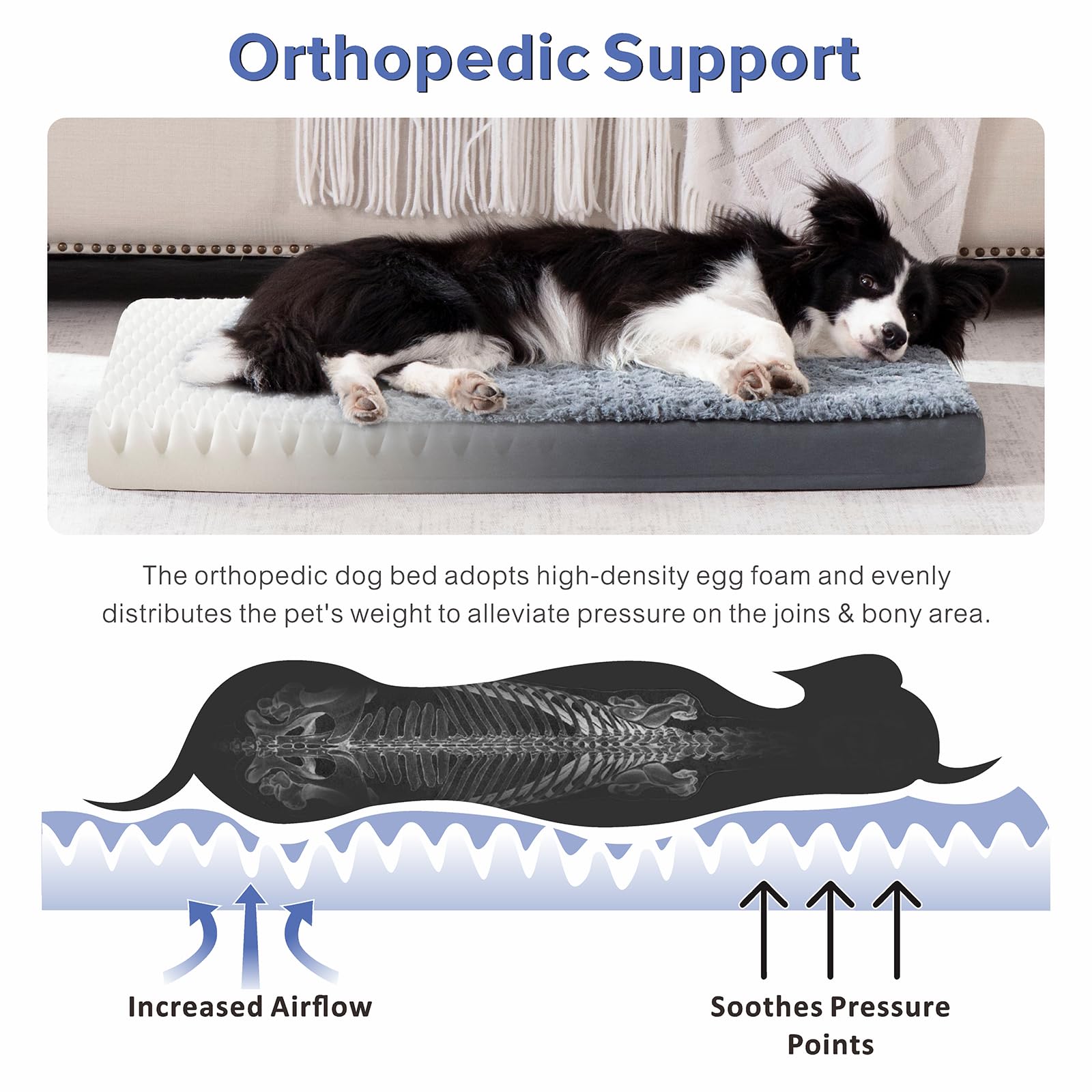 JOEJOY Orthopedic Dog Bed for Medium Small Dogs, Egg-Crate Foam Dog Bed with Removable Waterproof Cover, Soft Rose Plush Pet Bed Mat with Non-Slip Bottom, Machine Washable (30"x20"x3")