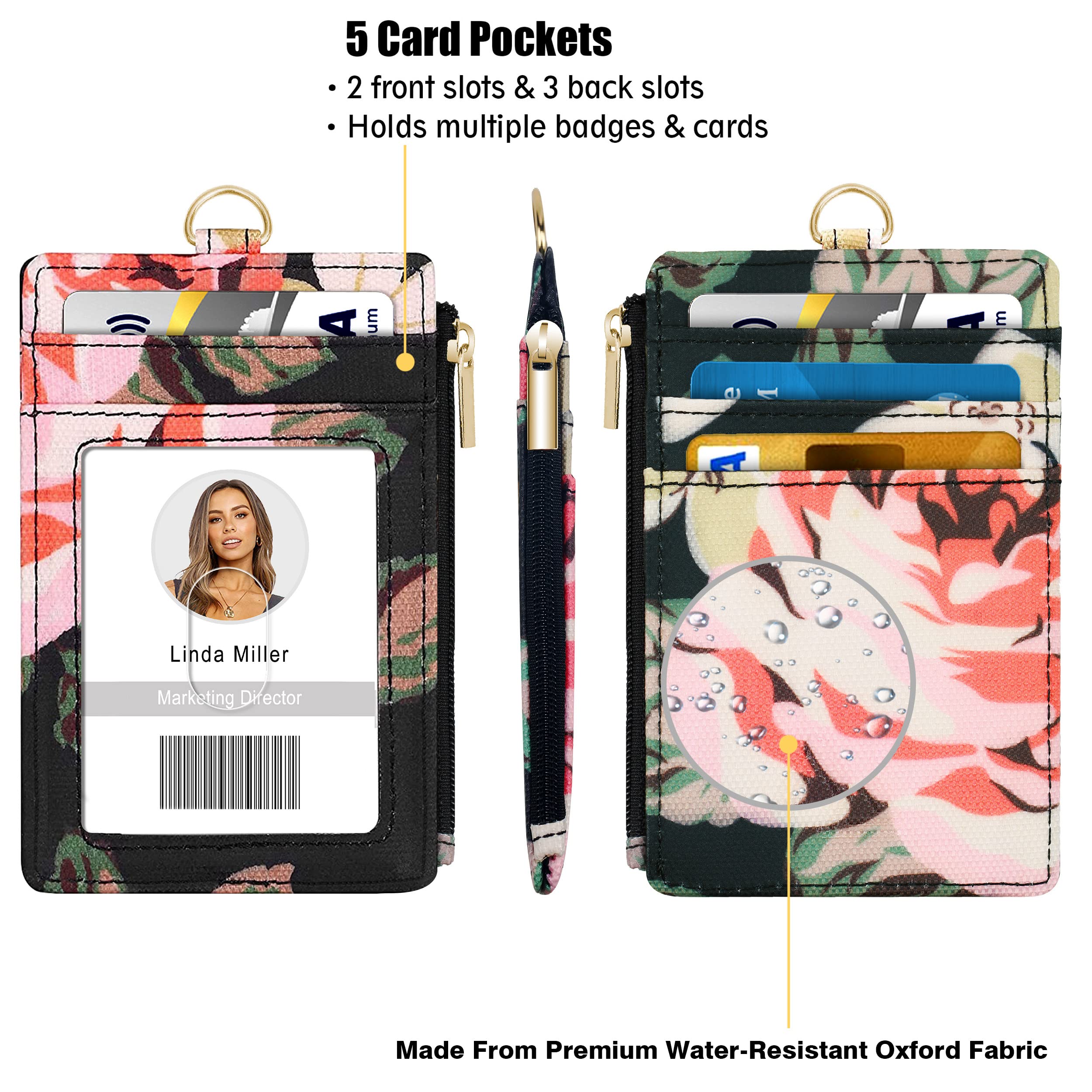 ID Badge Holder with Lanyard Vertical: Flower ID Name Badge Card Holder with Lanyard for ID Badges