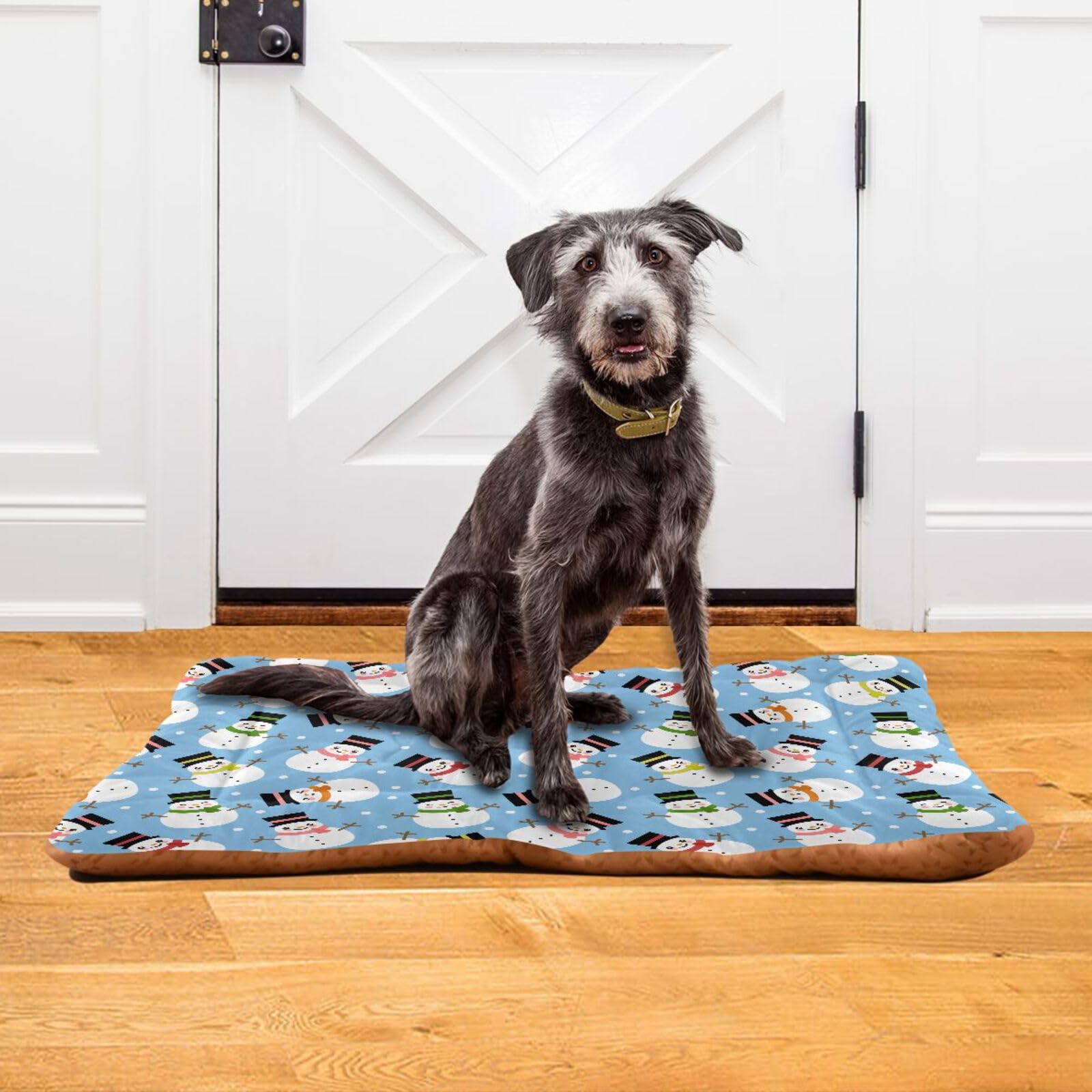 Coikll Cute Christmas Snowman Pet Bed Pad Soft Dog Bed Mat with Anti-Slip Bottom, Machine Washable Crate Pad Mattress for Dog Sleeping- 24 * 18inches