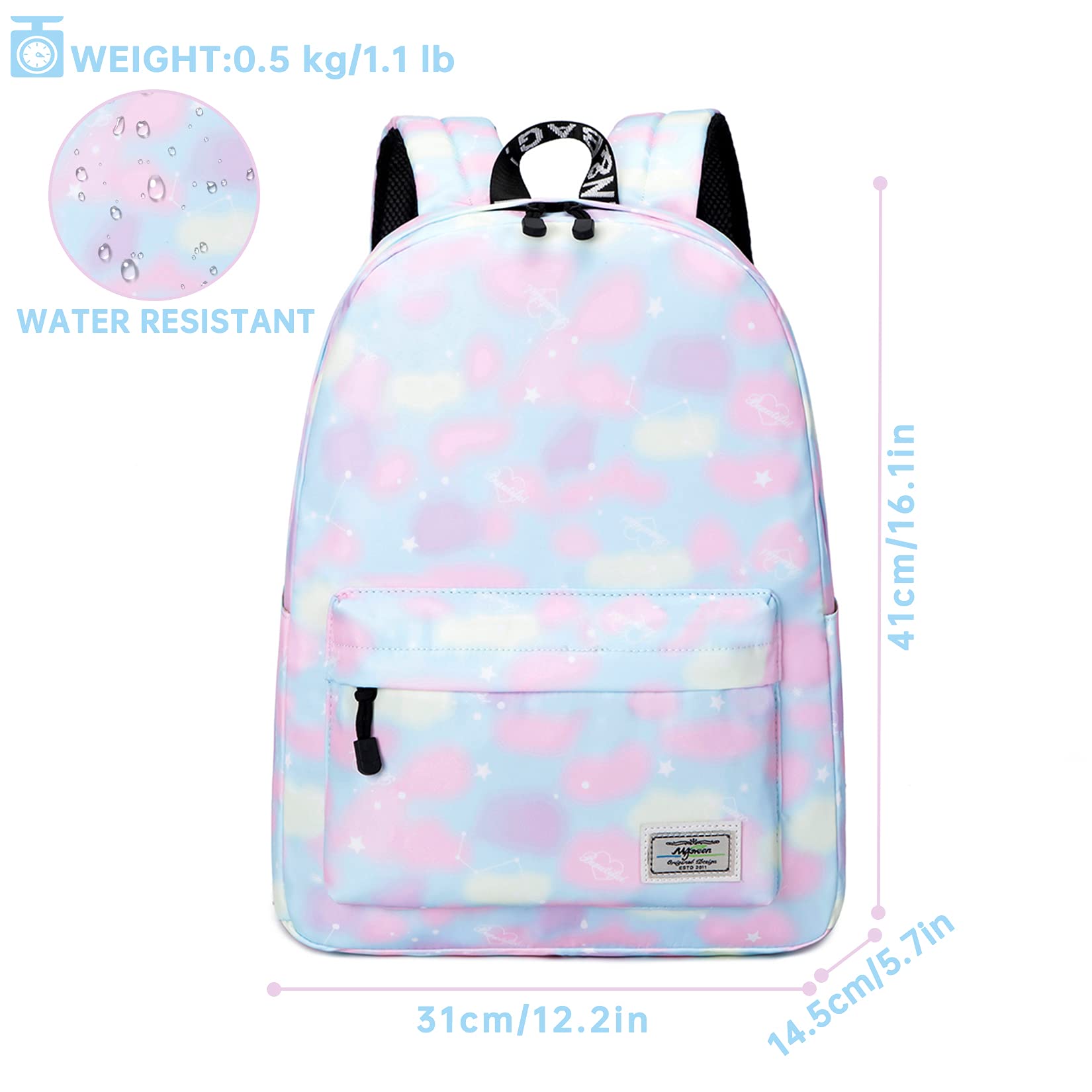 Lohol Rainbow Backpack with Lunch Box for Kids Girls Teens, Lightweight Water Resistant BookBag Set for School Travel (Pink)