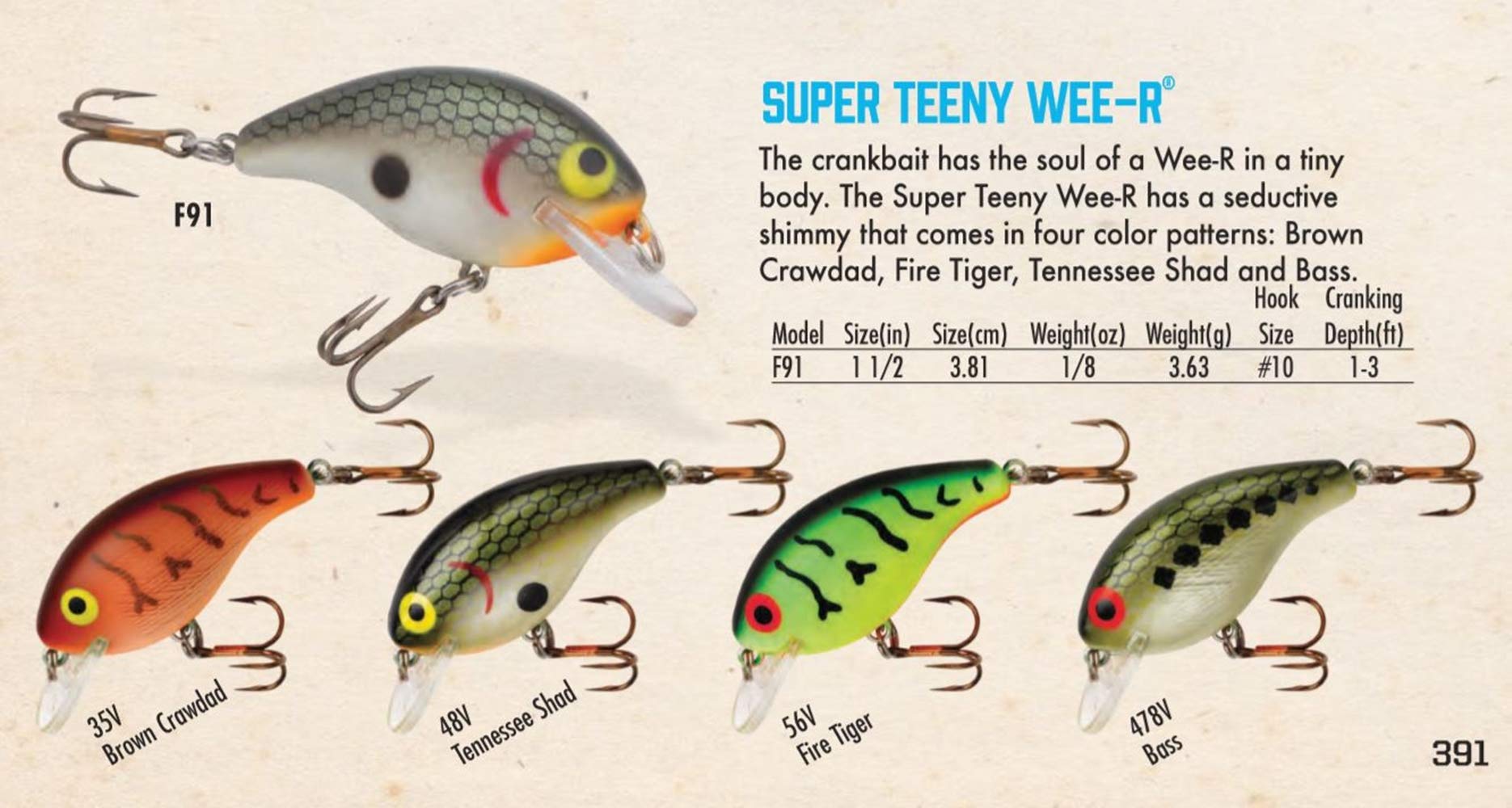 Rebel Super Teeny Wee-R Lure (Fire Tiger, 1 1/2-Inch) (F9156V)