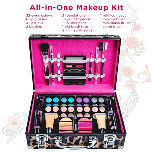 Vokai Makeup Kit Gift Set – 79 Piece - 32 Eye Shadows, 2 Blushes, 2 Lip Glosses, 2 Lipsticks, 2 Eye Liner Pencils, 1 Lip Liner Pencil, 1 Mascara - Case with Carrying Handle