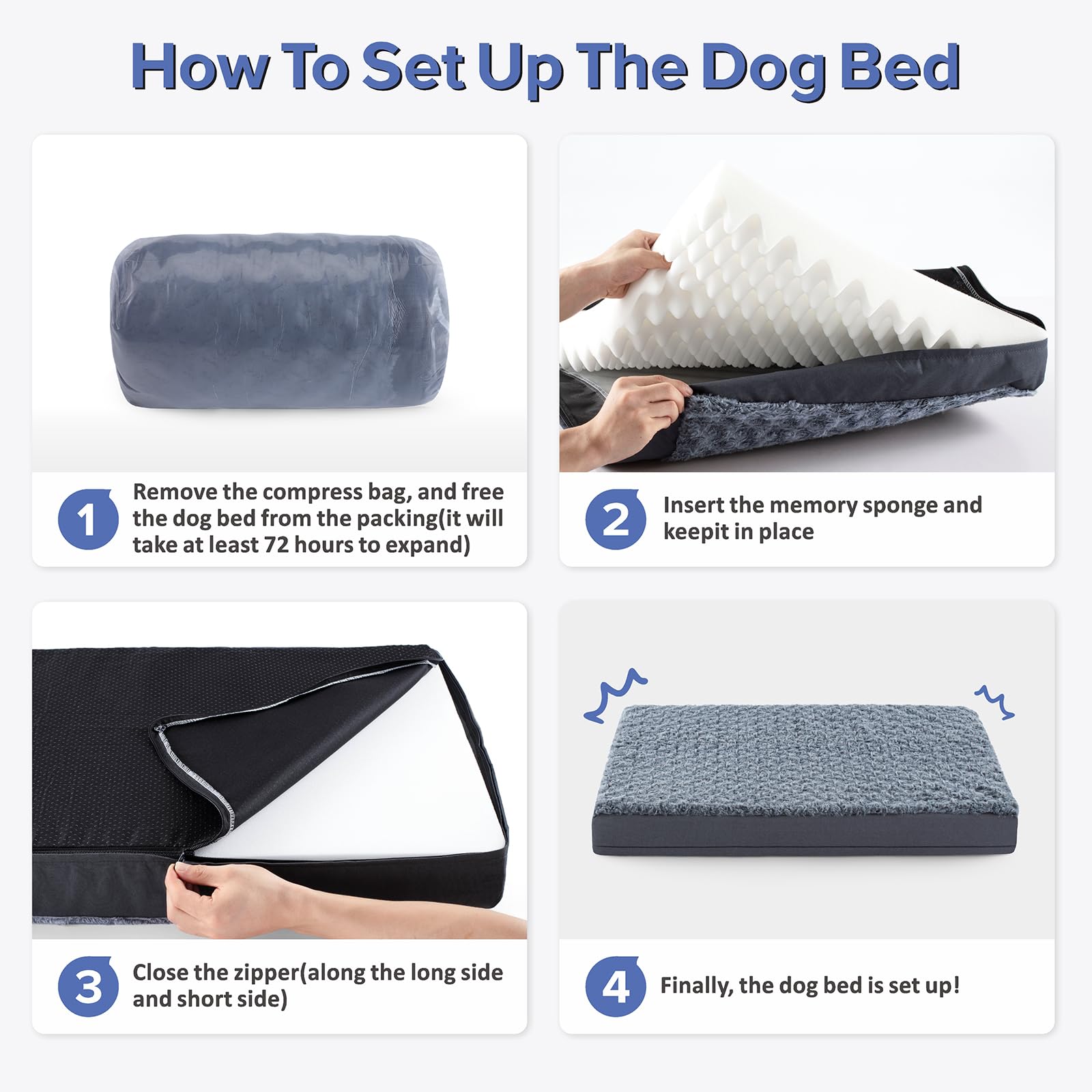 JOEJOY Orthopedic Dog Bed for Medium Small Dogs, Egg-Crate Foam Dog Bed with Removable Waterproof Cover, Soft Rose Plush Pet Bed Mat with Non-Slip Bottom, Machine Washable (30"x20"x3")