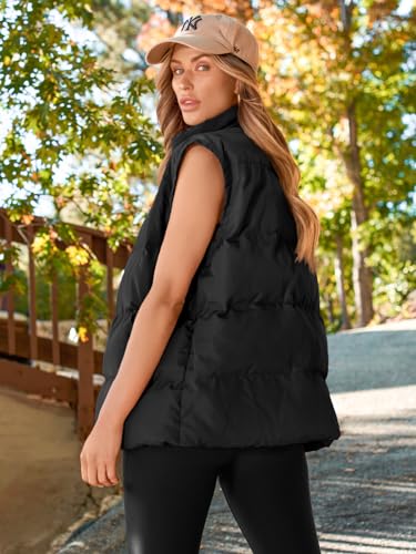AUTOMET Puffer Vest Women Sleeveless Zip Up Outerwear Warm Puffer Lightweight Down with Pocket Fall Winter Jackets Coats 2025 Black M