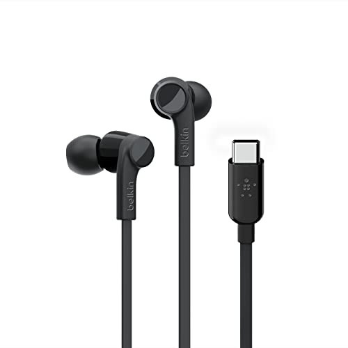 Belkin SoundForm Headphones - Wired In-Ear Earphones With Microphone - Wired Earbuds For iPad Mini, Galaxy, Huawei, & More With USB-C Connector (USB-C Headphones) (Black)