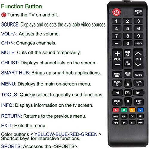Universal Remote Control for Samsung Smart TV All Models LCD LED 3D HDTV Smart TV AA59 and BN59 Series BN59-01199F AA59-00786A BN59-01175N BN59-01301A