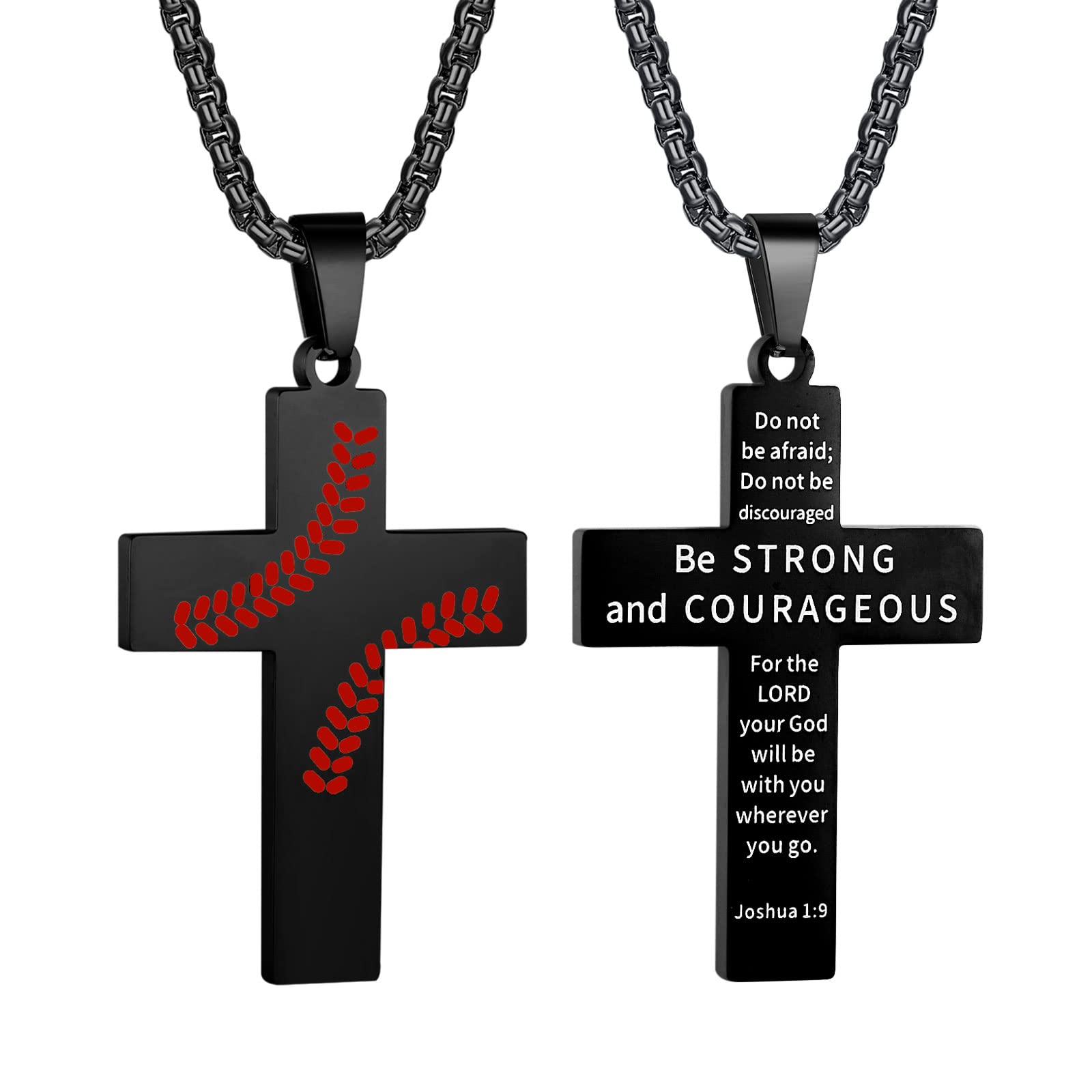 HattiDoris Baseball Cross Necklace for Men Inspirational Bible Verse Cross Pendant Stainless Steel Chain 22+2 inch Baseball Sports Jewelry Baseball Gift for Men Women(B-Be Strong) Over 18 years old