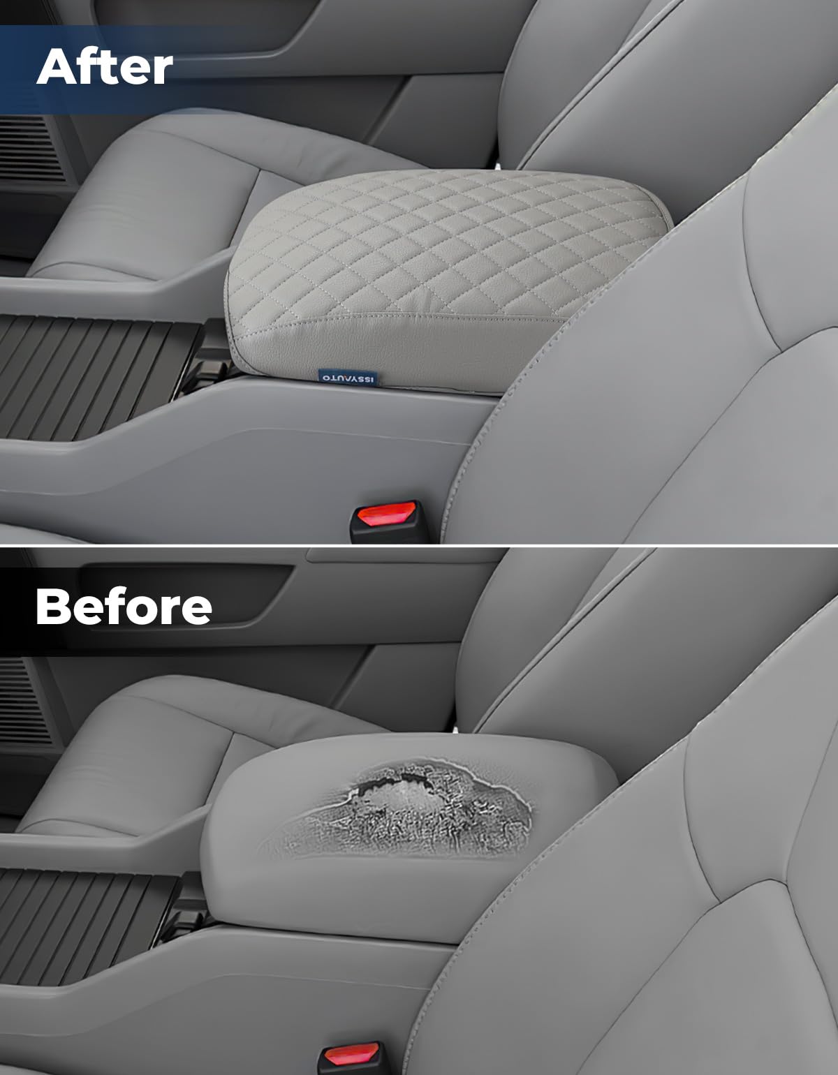 ISSYAUTO Center Console Cover Compatible with 2009-2015 Pilot, Leather Armrest lid Cover Arm Rest Covering for Car, Well-Make Durable Middle Console Cover Armrest Box Protective Cover, Gray