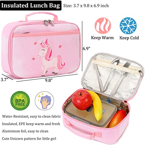 JIANYA Kids Backpack for School Girls Backpack Lunch Box Set Unicorn Preschool Kindergarten Bookbag with Chest Strap