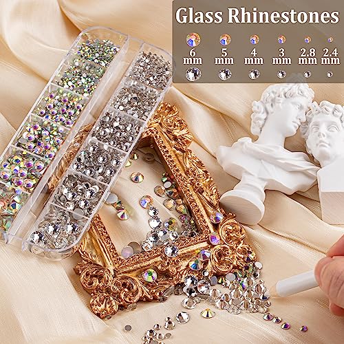 4320pcs Face Gems Eyes Jewels with Glue, Colorful Beads & Round Glass Crystal AB & Clear Rhinestones, White & Beige Pearls with Dotting Tools, Flatback Rhinestone Pearl Kits For Body Make-up, Nail Art