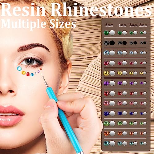 4320pcs Face Gems Eyes Jewels with Glue, Colorful Beads & Round Glass Crystal AB & Clear Rhinestones, White & Beige Pearls with Dotting Tools, Flatback Rhinestone Pearl Kits For Body Make-up, Nail Art