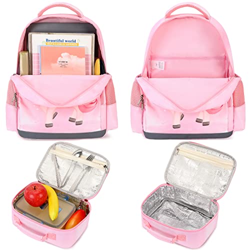 JIANYA Kids Backpack for School Girls Backpack Lunch Box Set Unicorn Preschool Kindergarten Bookbag with Chest Strap