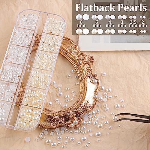 4320pcs Face Gems Eyes Jewels with Glue, Colorful Beads & Round Glass Crystal AB & Clear Rhinestones, White & Beige Pearls with Dotting Tools, Flatback Rhinestone Pearl Kits For Body Make-up, Nail Art
