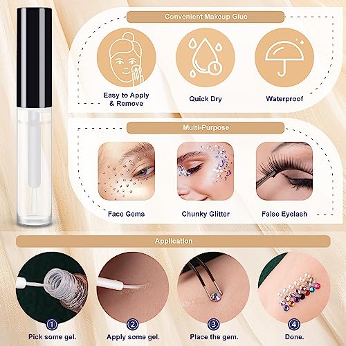 4320pcs Face Gems Eyes Jewels with Glue, Colorful Beads & Round Glass Crystal AB & Clear Rhinestones, White & Beige Pearls with Dotting Tools, Flatback Rhinestone Pearl Kits For Body Make-up, Nail Art