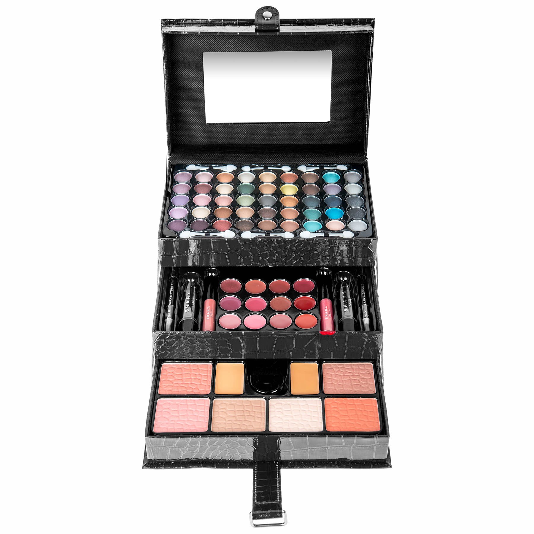 SHANY All In One Makeup Kit (Eyeshadow, Blushes, Face Powder, Lipstick, Eye liners, Makeup Pencils and Makeup Mirror - Makeup Set With Reusable Makeup Storage Box - Black