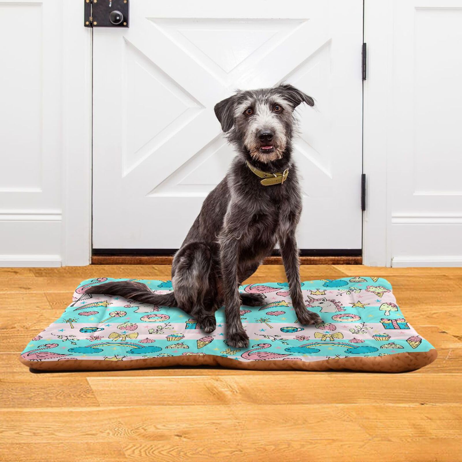 Coikll Cute Cartoon Pattern Pet Bed Pad Soft Dog Bed Mat with Anti-Slip Bottom, Machine Washable Crate Pad Mattress for Dog Sleeping- 36 * 24inches