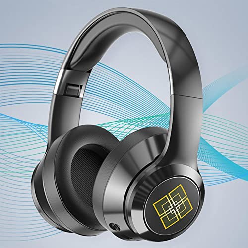 New Wireless Bluetooth 5.0 Headband Headset Luminous Retractable Folding HiFi Subwoofer Full Wrap-Around Ear Wireless Bluetooth Headset for Sports Gym (Black)