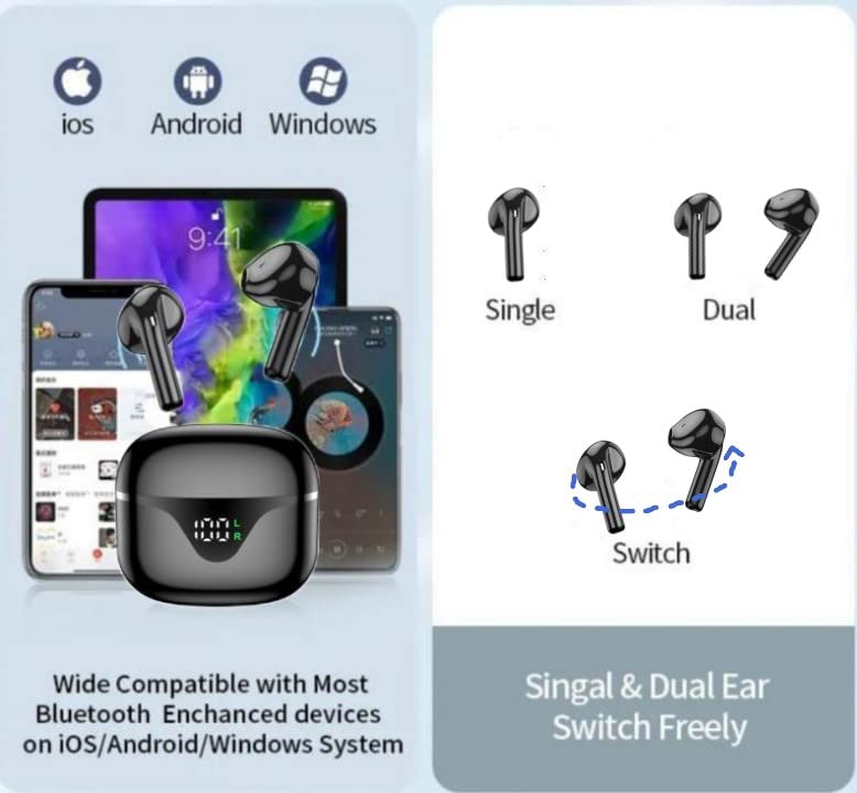 UZiLaCo Bluetooth 5.3 Wireless Earbuds, 50H Playtime with Digital Display Charging Case, Built-in Mic, IPX5 Sweat Waterproof Bluetooth Headphones for Smart Phone TV Computer Laptop Sports
