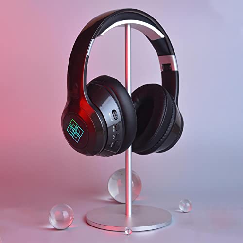 New Wireless Bluetooth 5.0 Headband Headset Luminous Retractable Folding HiFi Subwoofer Full Wrap-Around Ear Wireless Bluetooth Headset for Sports Gym (Black)