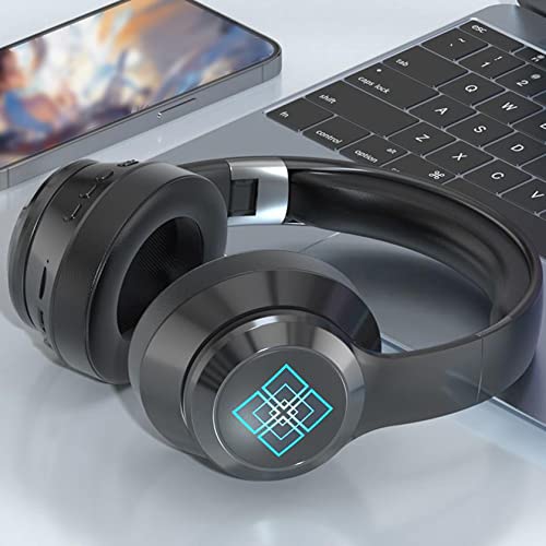 New Wireless Bluetooth 5.0 Headband Headset Luminous Retractable Folding HiFi Subwoofer Full Wrap-Around Ear Wireless Bluetooth Headset for Sports Gym (Black)