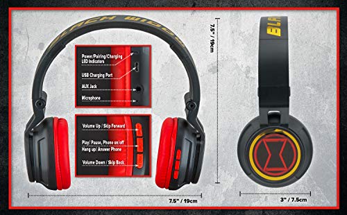 eKids Black Widow Kids Bluetooth Headphones, Wireless Headphones with Microphone Includes Aux Cord, Volume Reduced Kids Foldable Headphones for School, Home, or Travel