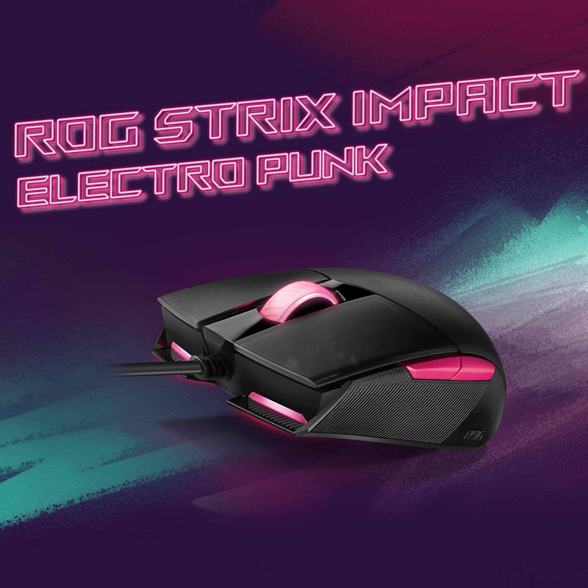 ASUS ROG Strix Impact II Electro Punk is an ambidextrous, Ergonomic Gaming Mouse Featuring 6,200 dpi Optical Sensor, Lightweight Design and Aura Sync RGB Lighting