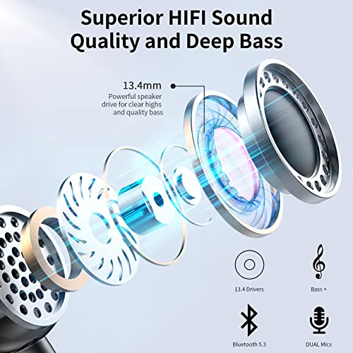 POMUIC Wireless Earbuds V5.3 Bluetooth Headphones 40H Playback with LED Digital Display Charging Case Stereo Sound Earbuds with Mic IPX7 Waterproof Earphones for Cell Phone Computer Laptop Sports