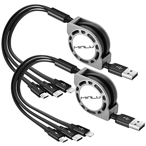 Multi Charging Cable [2Pack 4Ft] 3 in 1 Retractable Fast Charger Cable Multi Charging Cord USB Cable Adapter with Lightning/Type C/Micro USB Port for Cell Phones/iPhone/Samsung Galaxy/Tablets & More