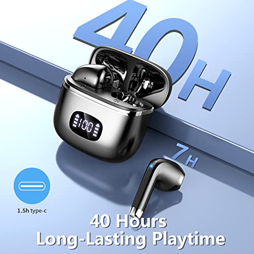 POMUIC Wireless Earbuds V5.3 Bluetooth Headphones 40H Playback with LED Digital Display Charging Case Stereo Sound Earbuds with Mic IPX7 Waterproof Earphones for Cell Phone Computer Laptop Sports
