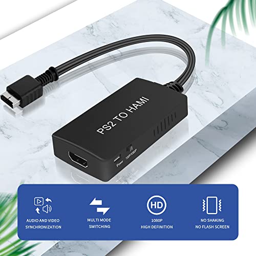 Sheiaier PS2 to HDMI Converter Adapter, PS2 to HDMI Adapter Supports HDMI Video Output for All PS2 Display Modes