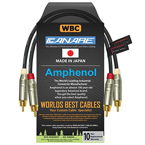 WORLDS BEST CABLES 1.5 Foot RCA Cable Pair - Made with Canare L-4E6S, Star Quad, Audio Interconnect Cable and Amphenol ACPR Gold RCA Connectors β Directional Design - Custom Made