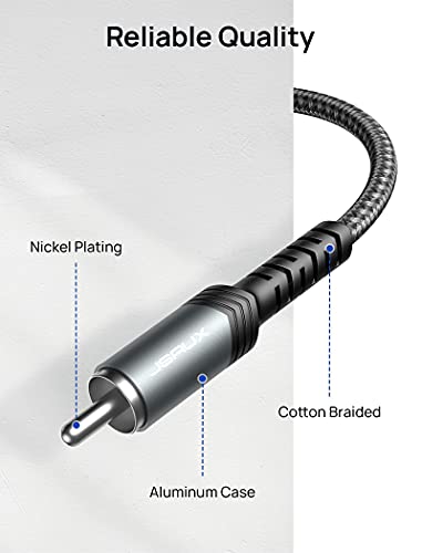 JSAUX RCA Cable（10ft/3M, RCA Audio Cable Shielded Stereo 2RCA to 2RCA Male Y Braided Cord Compatible for Home Theater, HDTV, Amplifiers, Hi-Fi Systems, Car Audio[Grey]