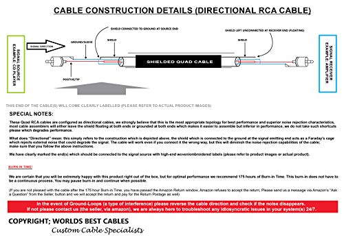 WORLDS BEST CABLES 1.5 Foot RCA Cable Pair - Made with Canare L-4E6S, Star Quad, Audio Interconnect Cable and Amphenol ACPR Gold RCA Connectors β Directional Design - Custom Made