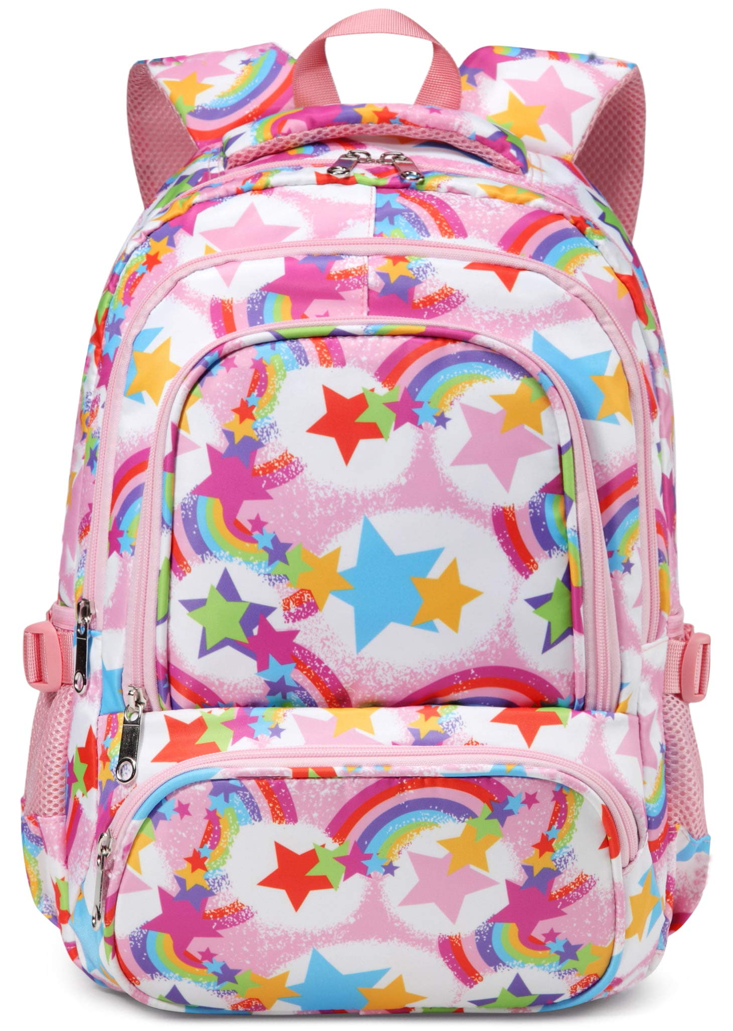 BLUEFAIRY Kids Backpack for Girls Elementary Primary School Bags for Kindergarten Childs Bookbags Lightweight Cute Gifts 17" Mochilas Escolares para Niñas de 6 7 8 9 Rainbow Pink