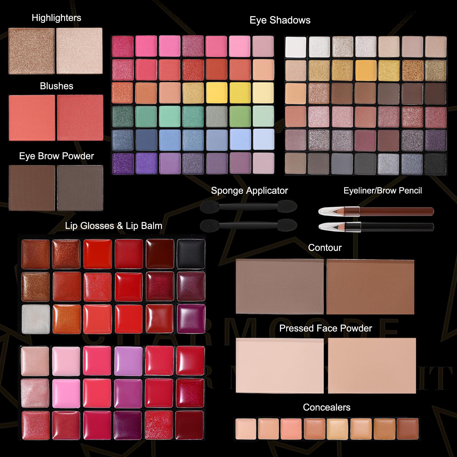 CHARMCODE All in One Makeup Kit, Makeup Kit for Women Full Kit, Make Up Valentine's Gift Set for Teen Girls- Eyeshadow Palette,Lip Gloss,Concealer,Highlighter,Blush,Eyeliner,Brow Powder & Contour