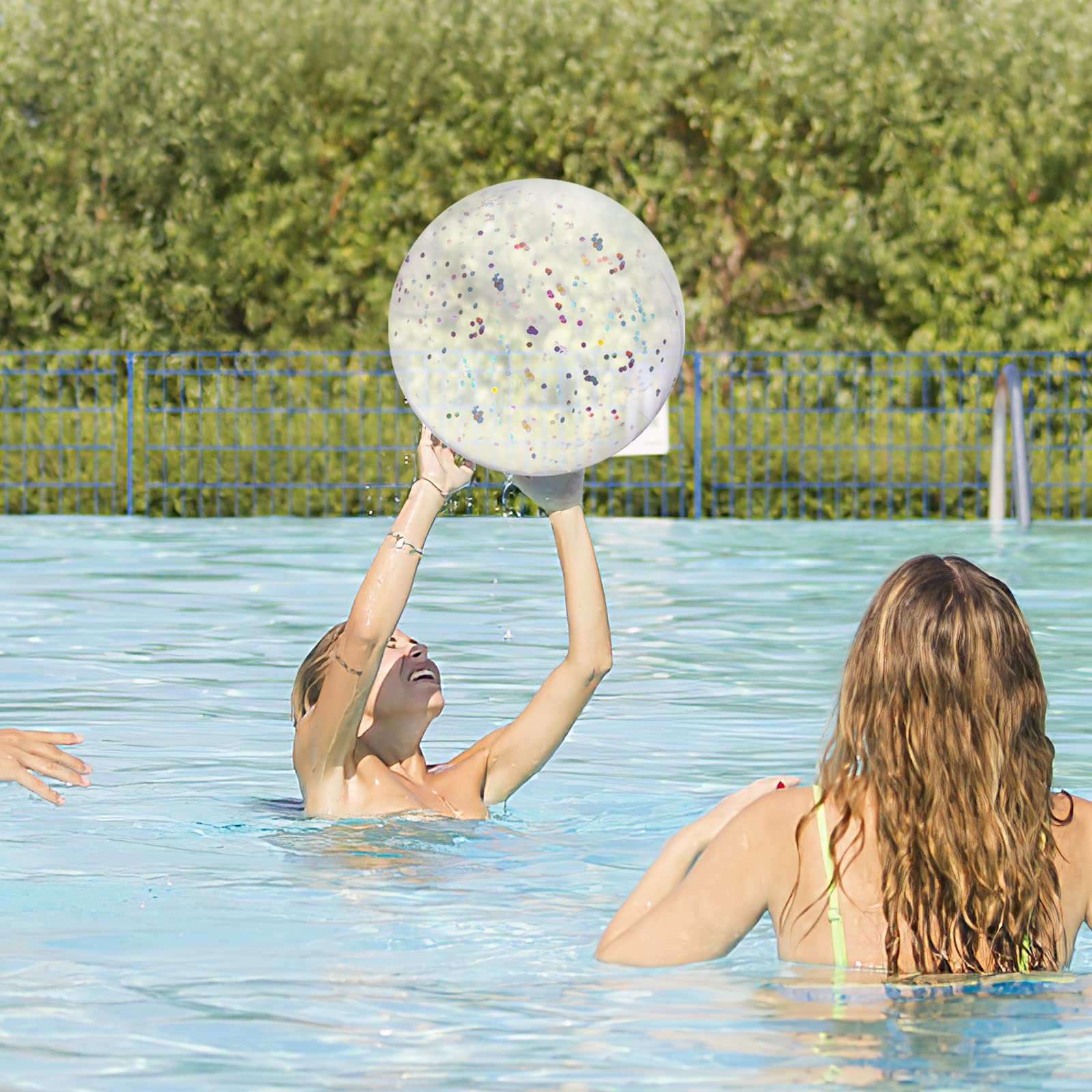 AMOR PRESENT Beach Balls, 16 Inch Glitter Beach Balls Conffeti Pool Toys for Kids Summer Pool Party Beach Volleyball Vacation, Silver