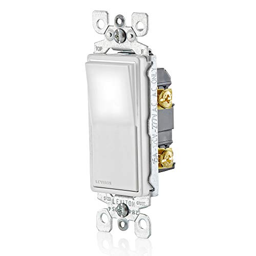 Leviton L5611-2W 15 Amp, 120/277 Volt, Decora LED Illuminated Rocker Single-Pole AC Quiet Switch, Residential Grade, Grounding, White