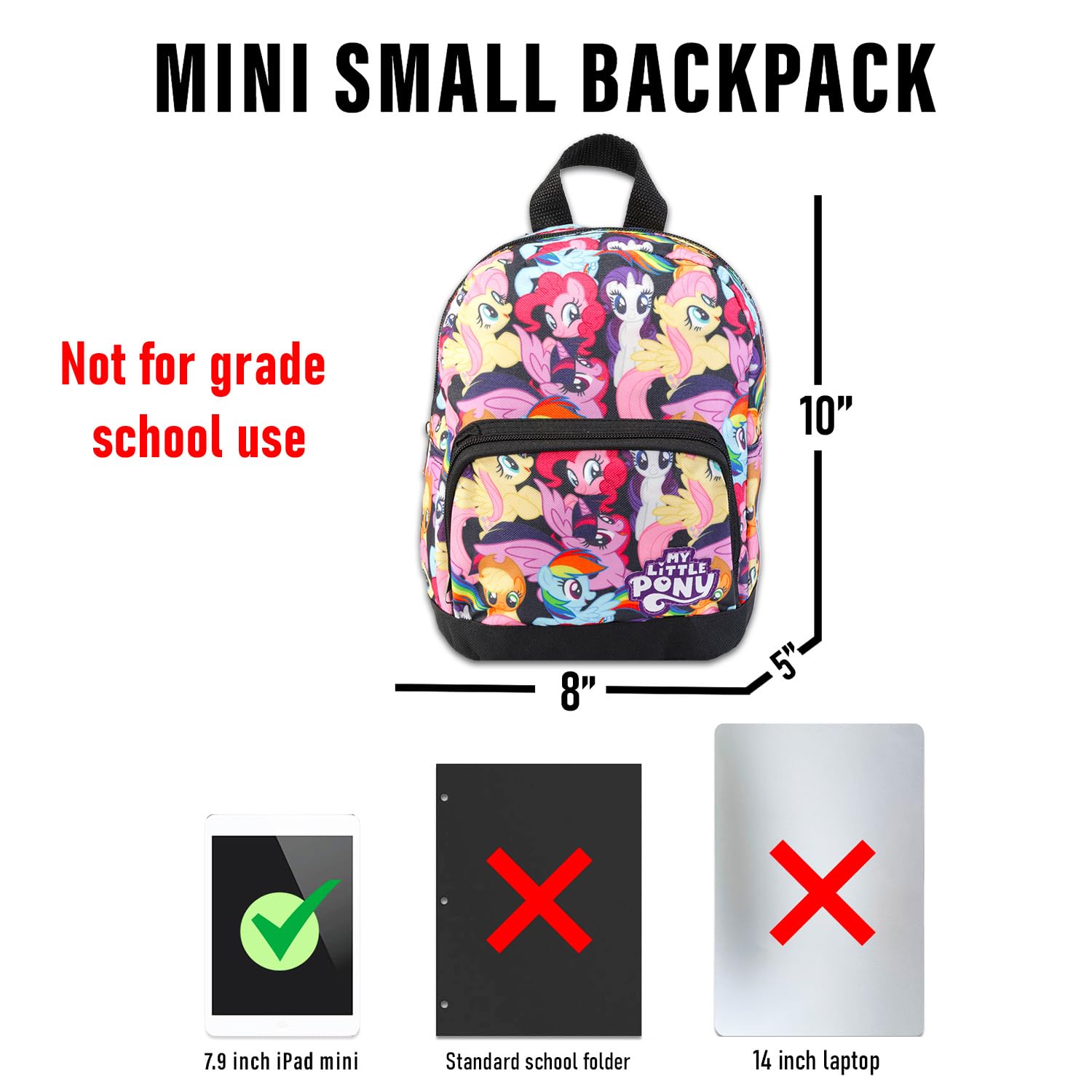 Fast Forward My Little Pony Mini Backpack Set - 10” Canvas My Little Pony Backpack with Front Pocket and Bottle | My Little Pony Backpack Bundle