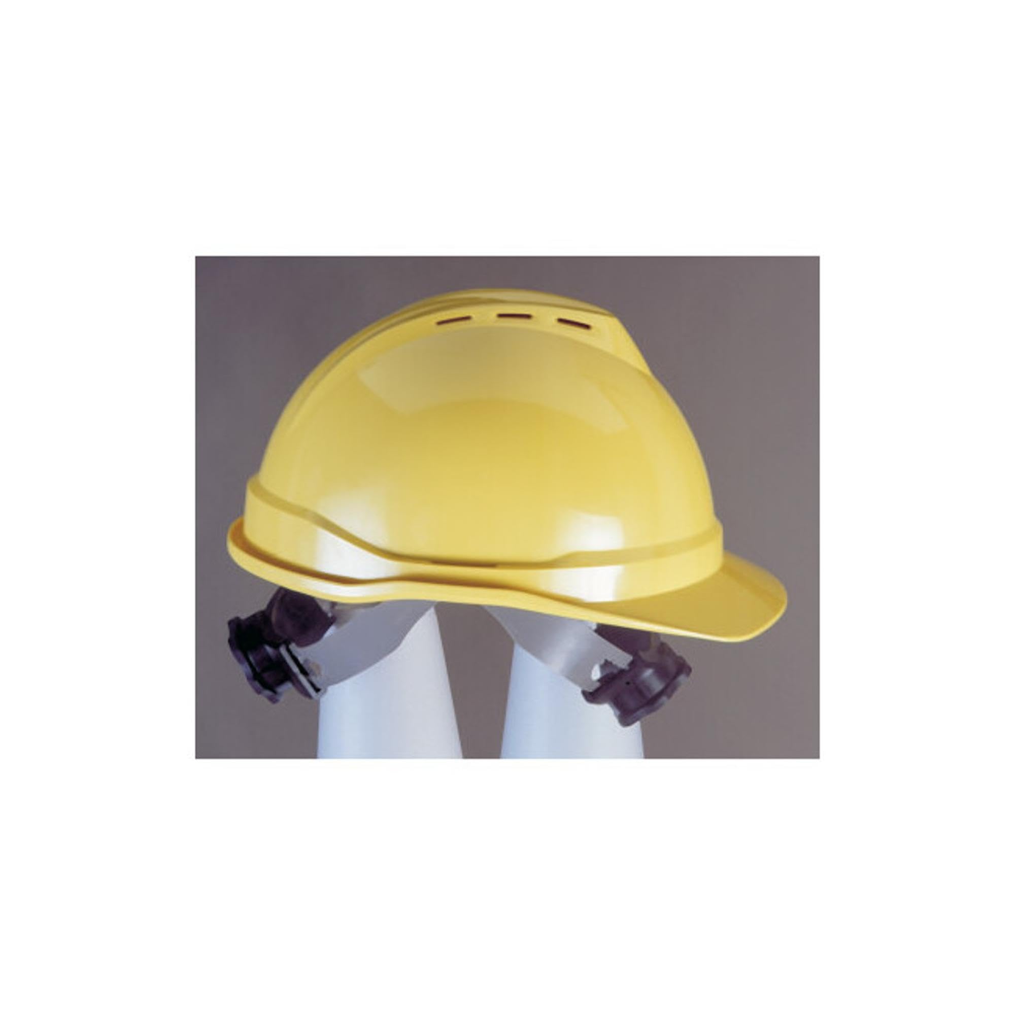 MSA 475387 Topgard Full Brim Safety Hard Hat with Fas-Trac III Ratchet Suspension | Non-Slotted Polycarbonate Shell, for General Purpose and Elevated Temperatures - Standard Size in Yellow