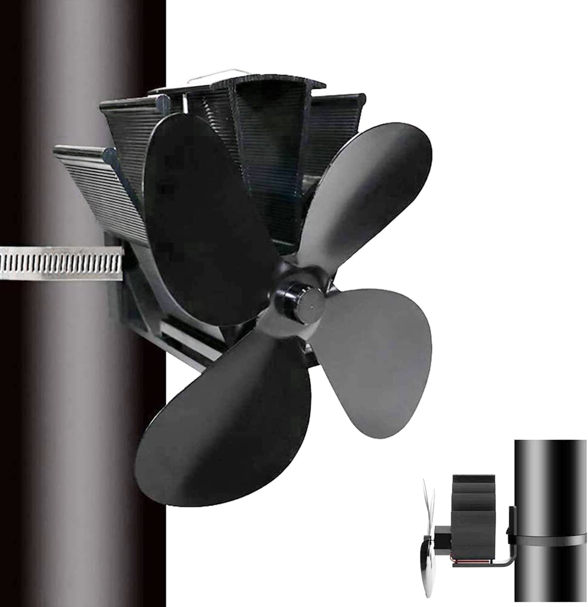 ZHENGXOO Wood Stove Fan 4 Blades Heat Powered, Wood Burning Stove Fan for Wood/Log Burner/Fireplace, Auto Start (Non-Electric)
