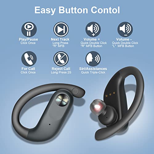 Wireless Earbuds 48H Playback Bluetooth Headphones Earbuds with Wireless Charging Case and Earhooks Over Ear Waterproof Earphones with Mic for Sports Running Workout iOS Android Phone Laptop Black