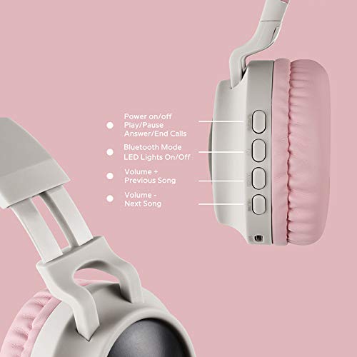 Aresrora Wireless Bluetooth Kids Headphones, Cat Ears Bluetooth Over Ear Headphones Volume Limiting,LED Lights, FM Radio, TF Card, Aux, Mic for iPhone/iPad/Kindle/Laptop/PC/TV (Purple)