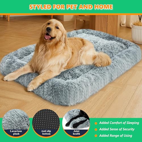 KISYYO Deluxe Dog Bed Mat for Large Dogs Fluffy Cozy Kennel Pad Washable Dog Crate Mat 36 inch with Pillow Edge Design