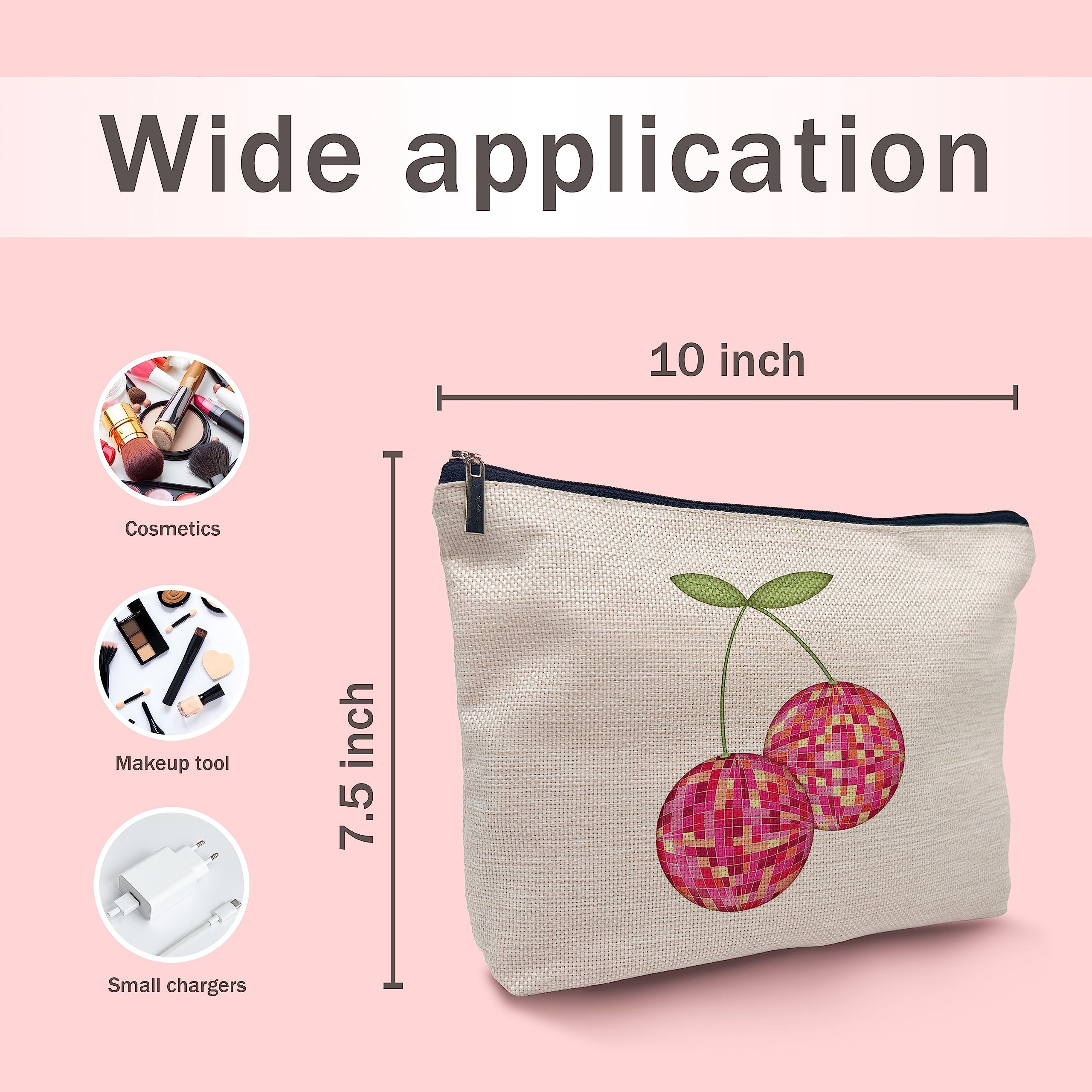 Nogrit Hot Pink Preppy Cherry Disco Ball Makeup Bag for Teen Girls & Women