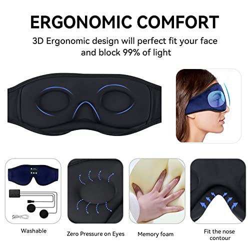3-in-1 Sleep Headphones Sleep Mask & White Noise Machine for Sleeping,CUPAN 3D Wireless Music Sleeping Headphones with Timer,for Insomnia Travel Meditation,Cool Gadgets for Women Man(Blue)