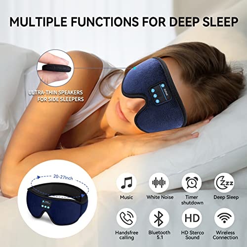 3-in-1 Sleep Headphones Sleep Mask & White Noise Machine for Sleeping,CUPAN 3D Wireless Music Sleeping Headphones with Timer,for Insomnia Travel Meditation,Cool Gadgets for Women Man(Blue)