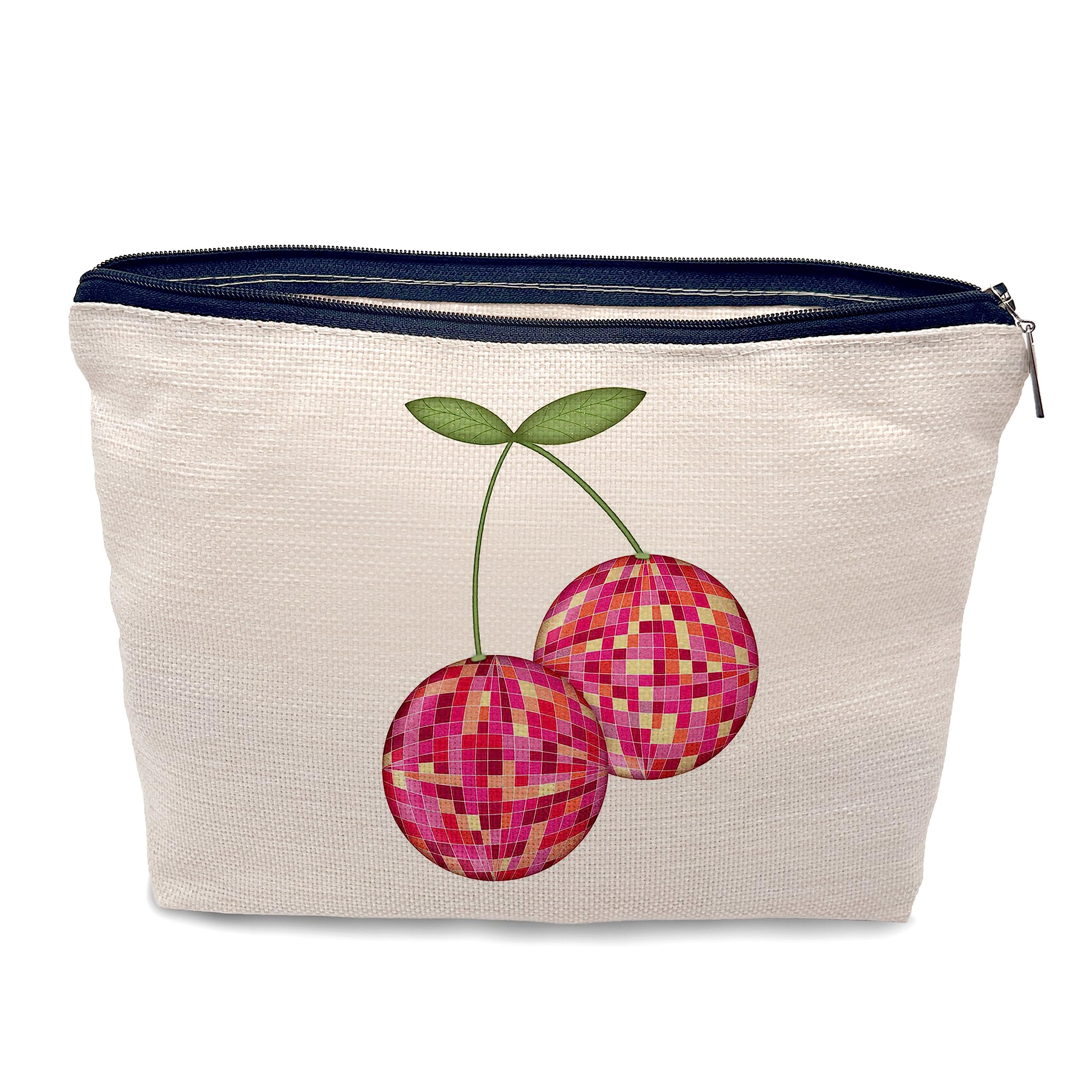 Nogrit Hot Pink Preppy Cherry Disco Ball Makeup Bag for Teen Girls & Women
