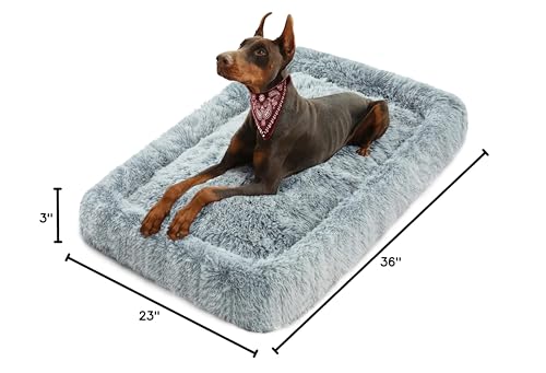 KISYYO Deluxe Dog Bed Mat for Large Dogs Fluffy Cozy Kennel Pad Washable Dog Crate Mat 36 inch with Pillow Edge Design