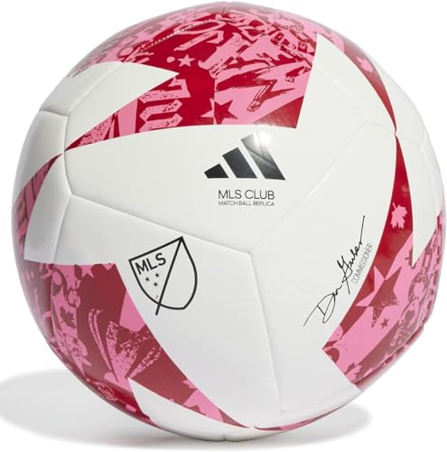 adidas MLS Club Soccer Ball, White/Red/Solar Pink, 5