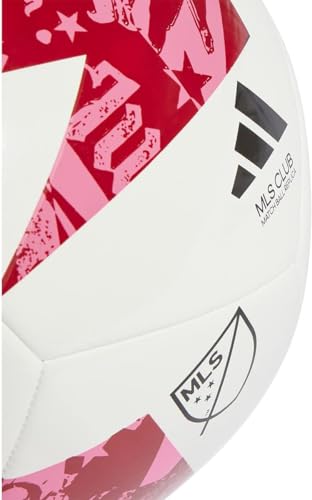 adidas MLS Club Soccer Ball, White/Red/Solar Pink, 5